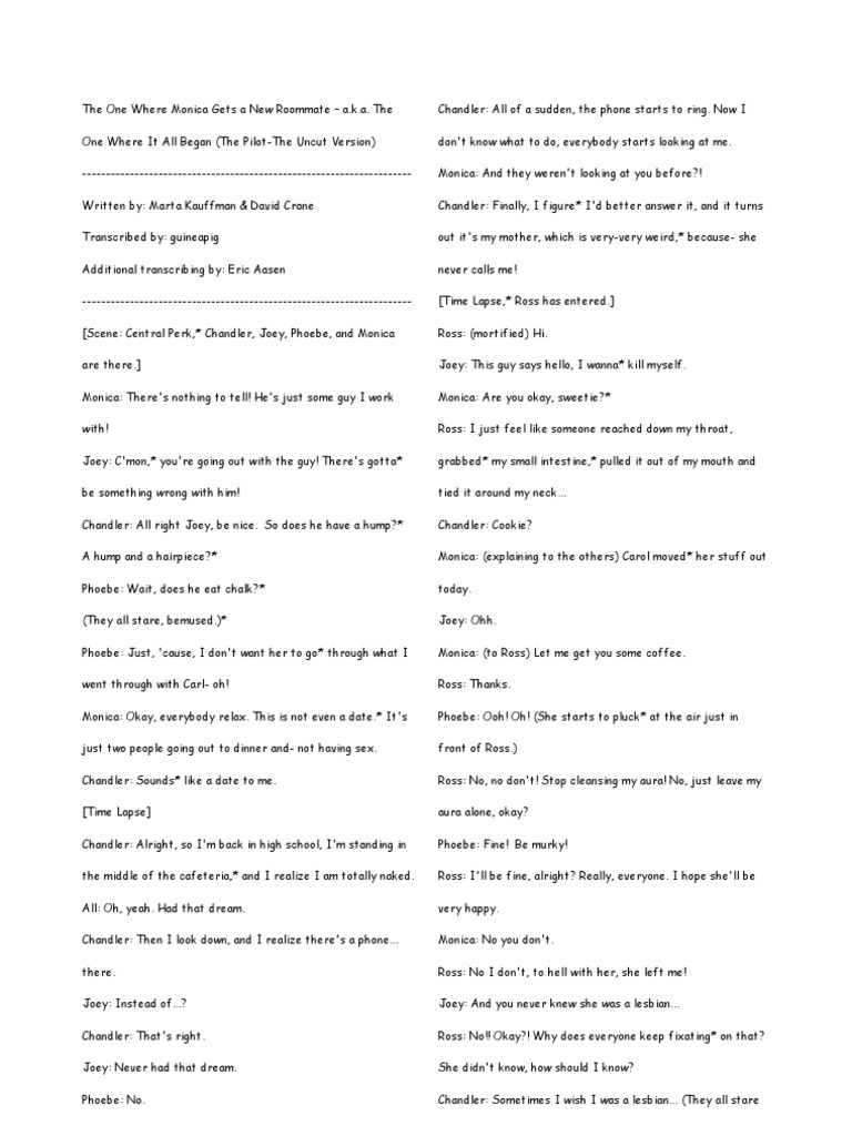 0001 Monica Gets A New Roommate La Moglie Mancata S1 D1 A Pdf Friends Leisure