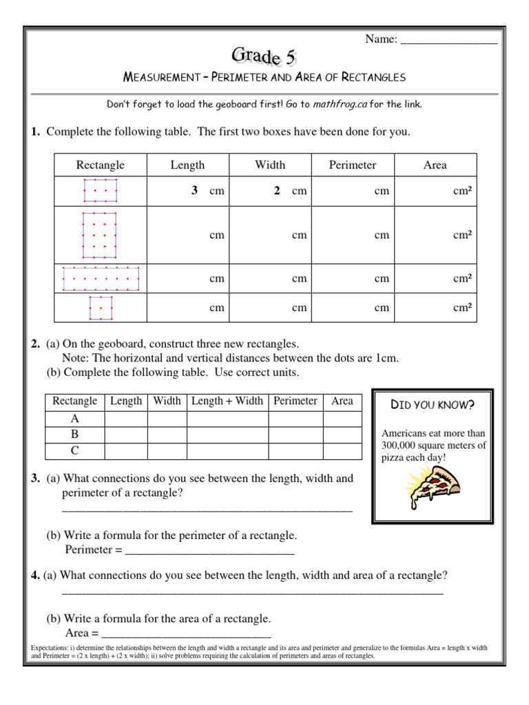 M5 Perimeter and Area of Rectangles | PDF | Area | Length