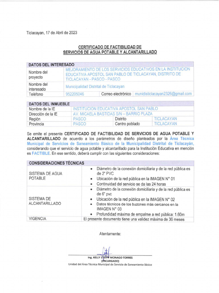 Certificado de Factibilidad | PDF