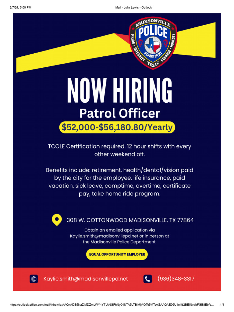 Madisonville PD Hiring Flyer | PDF