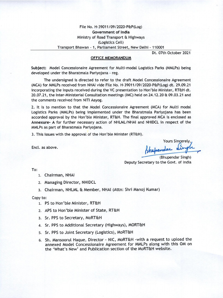 Mca For Mmlp Pdf Concession Contract Damages