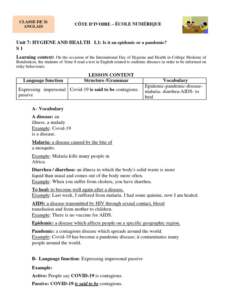 Unit 7 Lesson 1 Anglais | PDF | Fever | Pandemic
