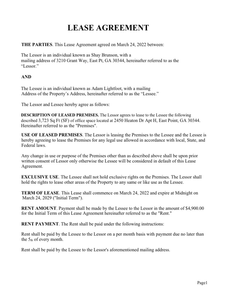 Personal Lease Adam Lightfoot | Download Free PDF | Lease | Leasehold ...