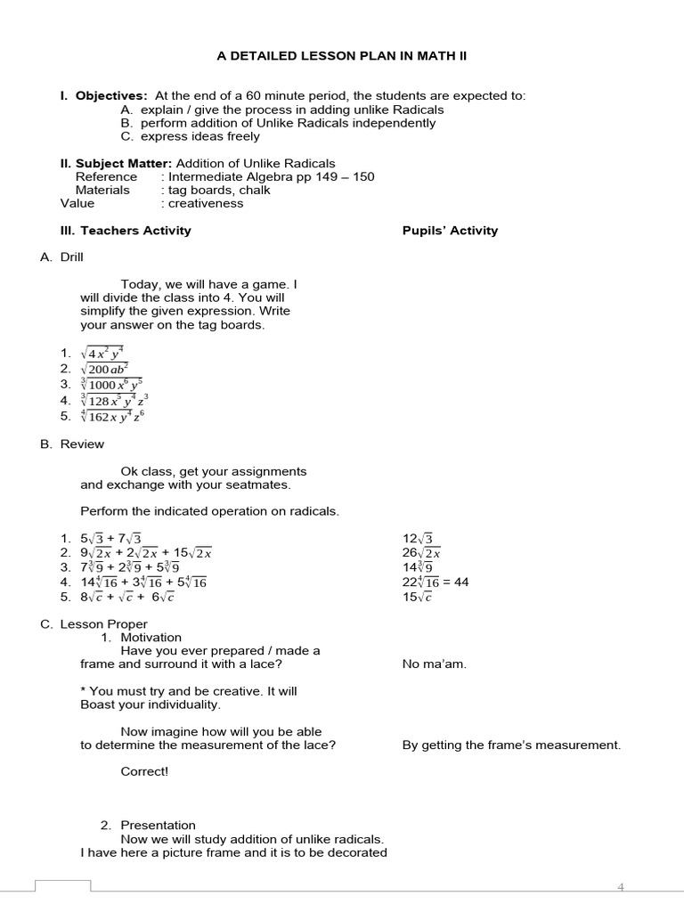 A Detailed Lesson Plan in Math II | PDF | Mathematics