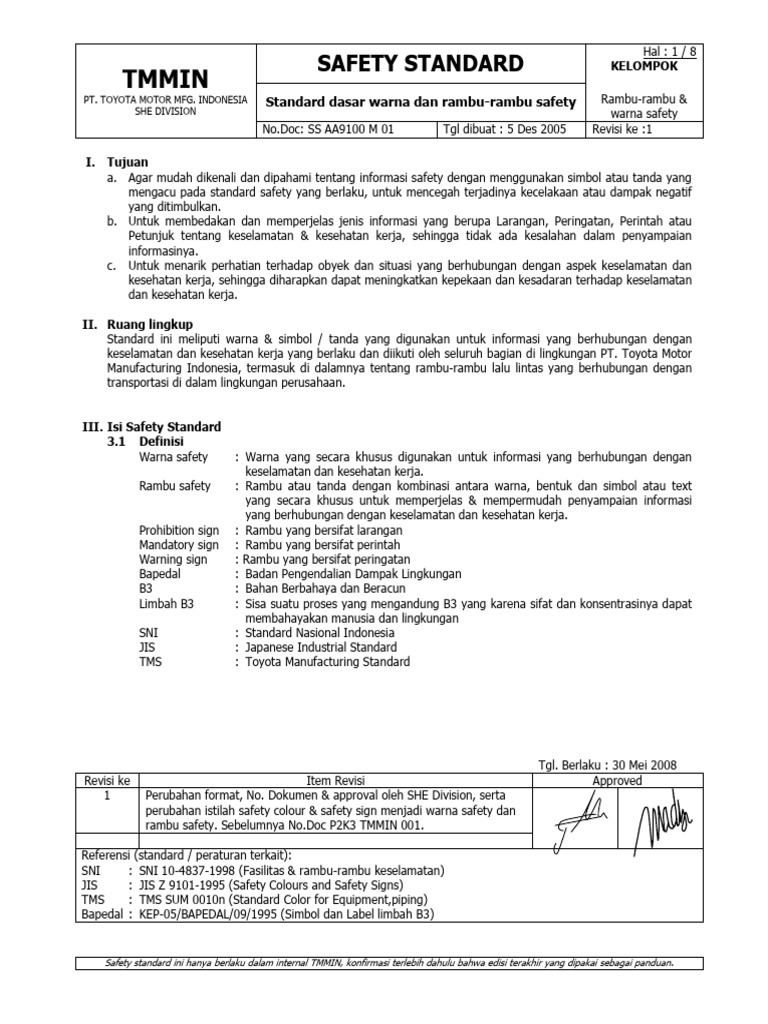 SS M 01 - Standar Dasar Warna Rambu Safety | PDF
