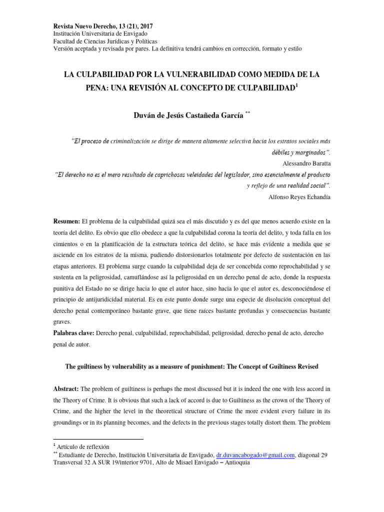 La Culpabilidad Por La Vulnerabilidad Como Medida de La Pena: Una ...