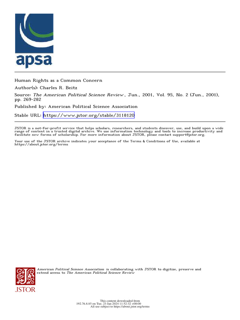 Charles Beitz - Human Rights As A Common Concern | PDF | Human Rights ...