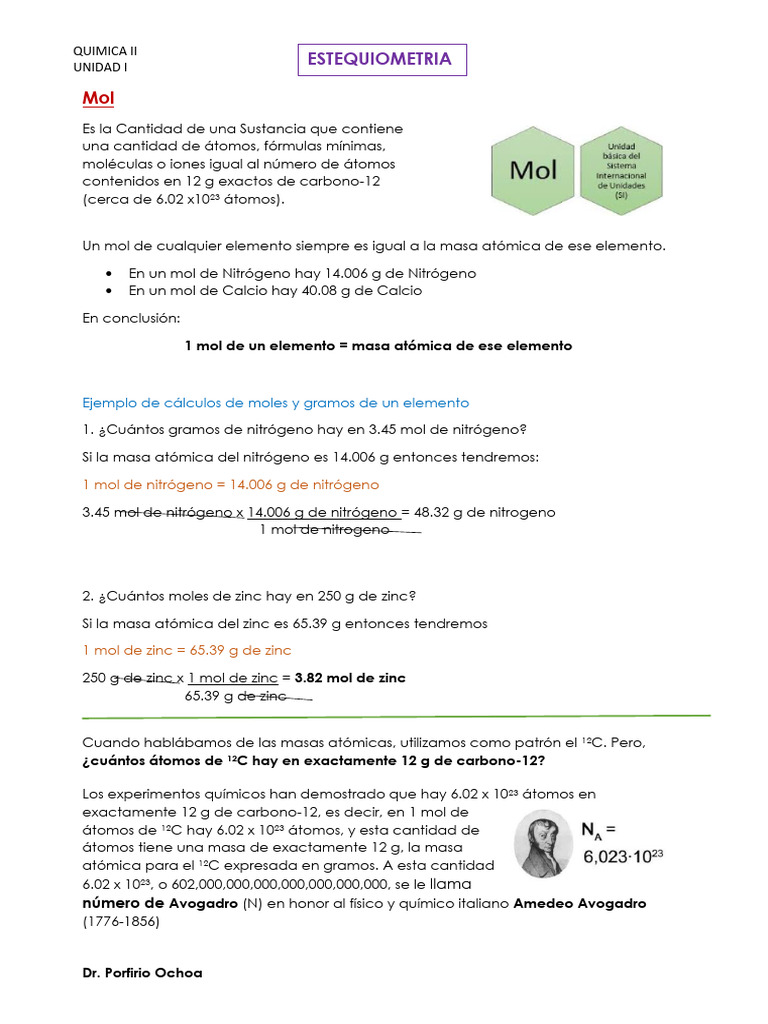 Conversión de Moles a Átomos en Química | PDF | Mole (Unidad ...