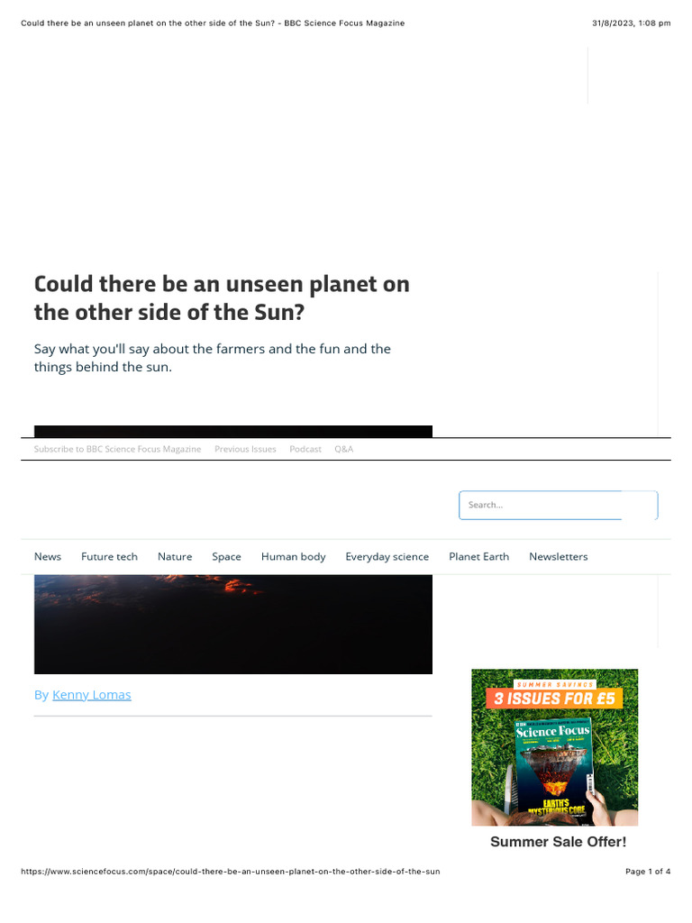 Unseen Planet Behind the Sun? | PDF | Outer Space | Planetary Science