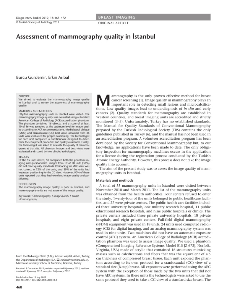 Acr Phantom Turkey | PDF | Mammography | Anthropometry