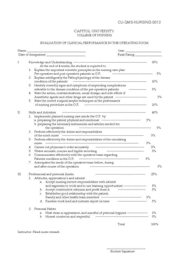 Operating Room Checklist | PDF | Nursing | Patient
