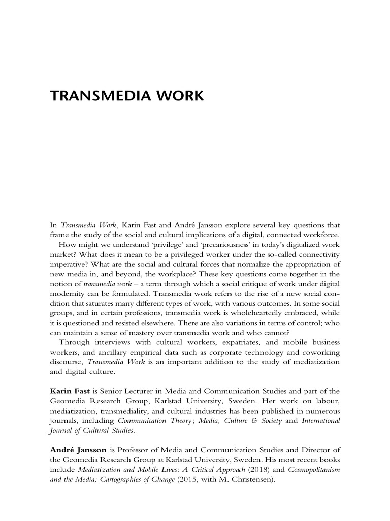 Transmedia Work (2019) | PDF | Frankfurt School | Social Media