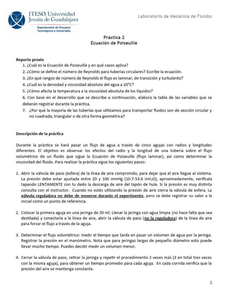 2+Ecuaci%C3%B3n+de+Poiseuille | PDF | Viscosidad | Numero Reynolds