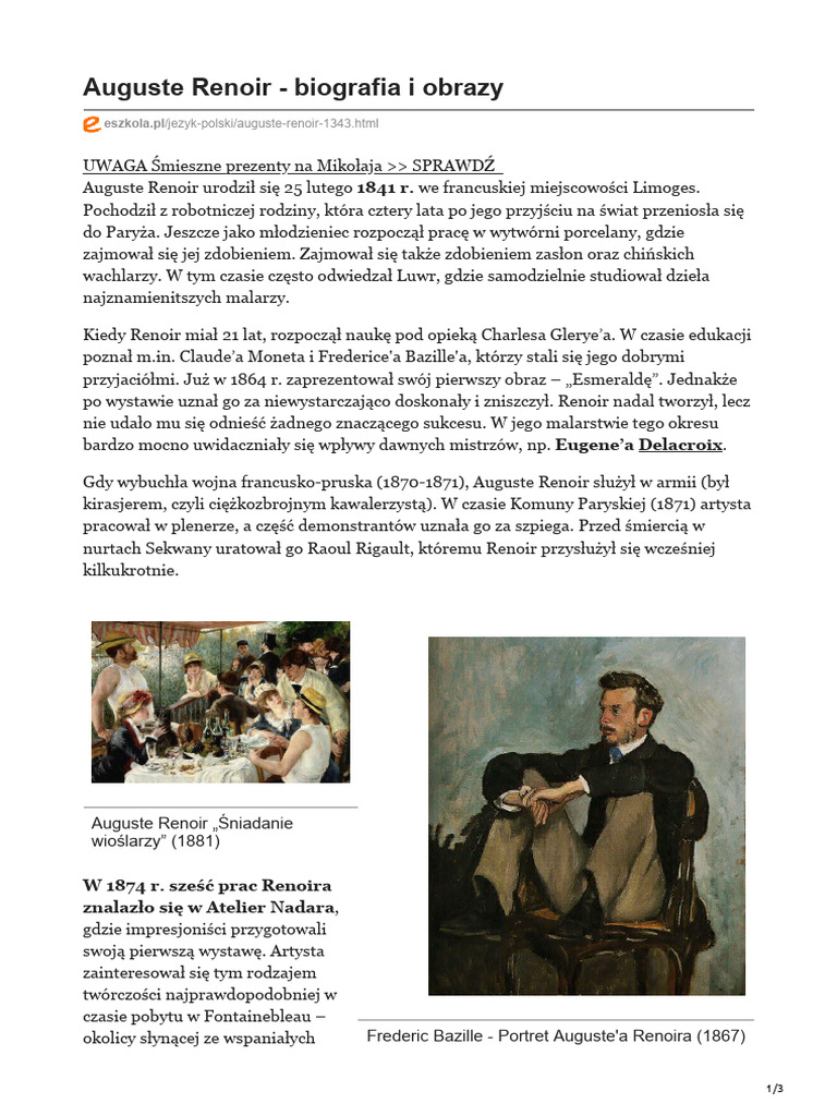 Eszkola - Pl-Auguste Renoir - Biografia I Obrazy | PDF