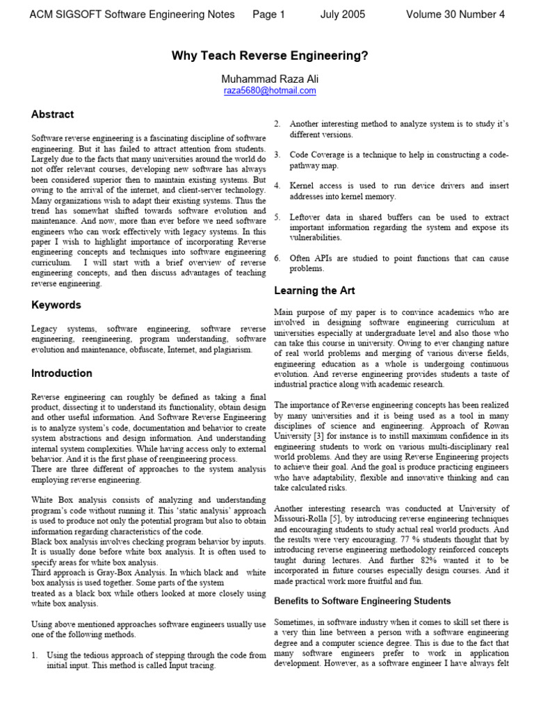 Why Teach Reverse Engineering | PDF | Engineering | Software Engineering