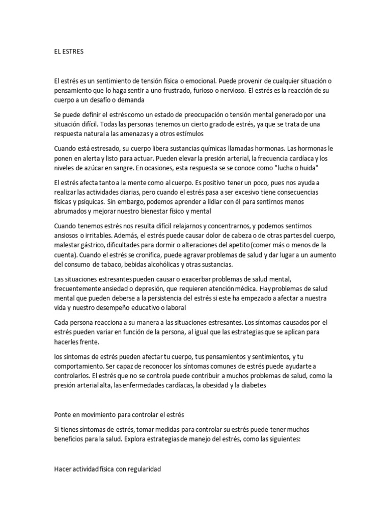 El Estres | PDF | Estrés (biología) | Sicología