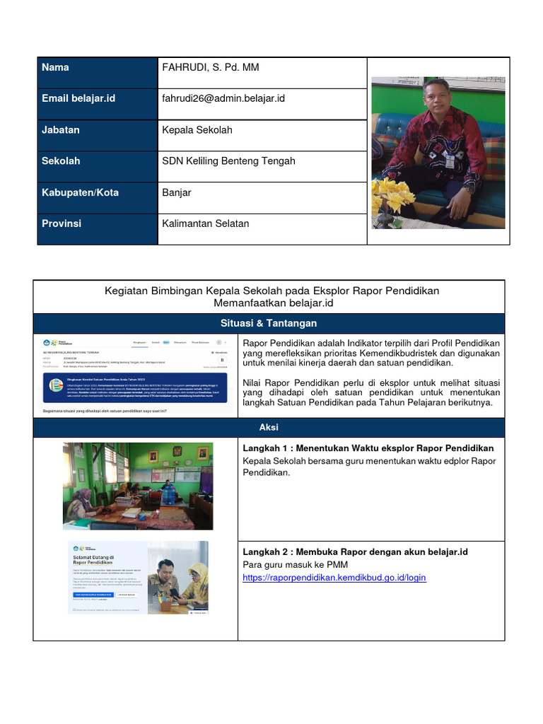 Kegiatan Bimbingan Kepala Sekolah Analisis Raport Mutu Memanfaatkan ...