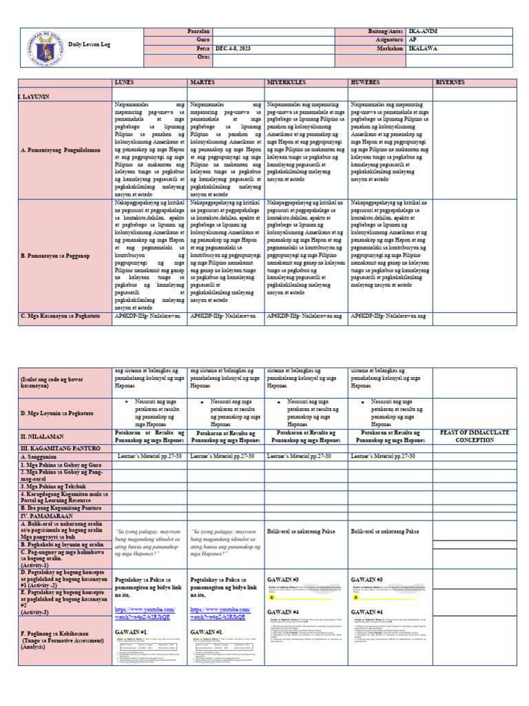 DLL Gr.6 AP WK 6 q2 | PDF