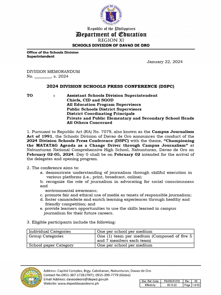 DSPC Memo 2024 | PDF | Plagiarism | Journalism