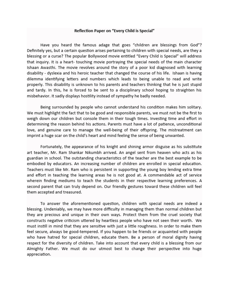 Reflection on "Every Child is Special" | PDF | Psychology