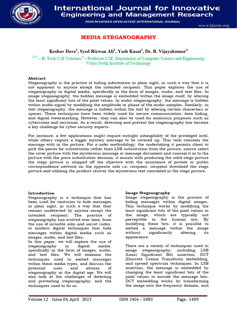 Media Steganography | PDF | Computing | Telecommunications Engineering
