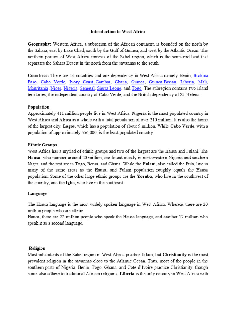 Overview of West Africa's Geography and Culture | PDF