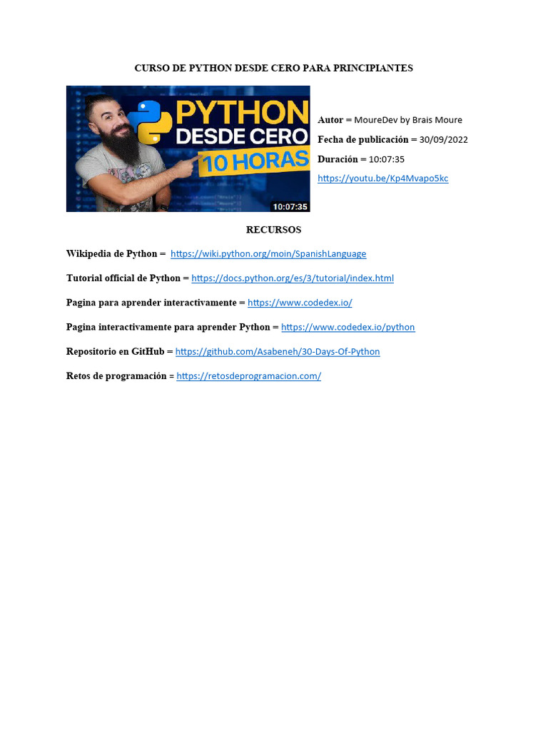 Curso Python para Principiantes | PDF | Python (lenguaje de ...