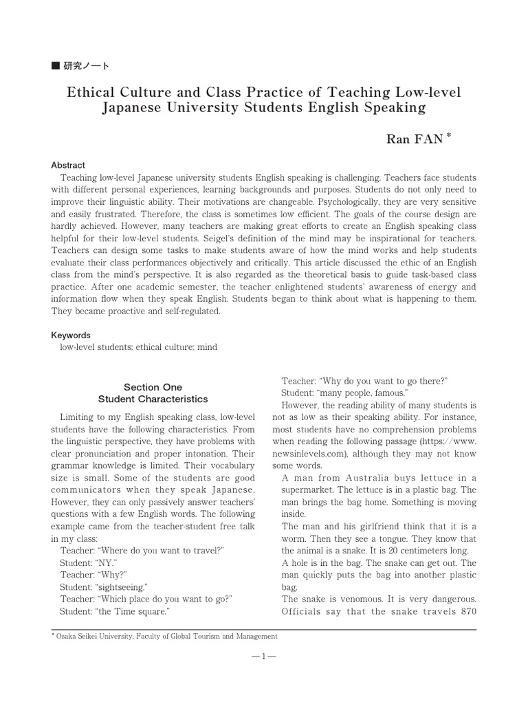 Ethical Culture and Class Practice of Teaching Low-Level Japanese ...