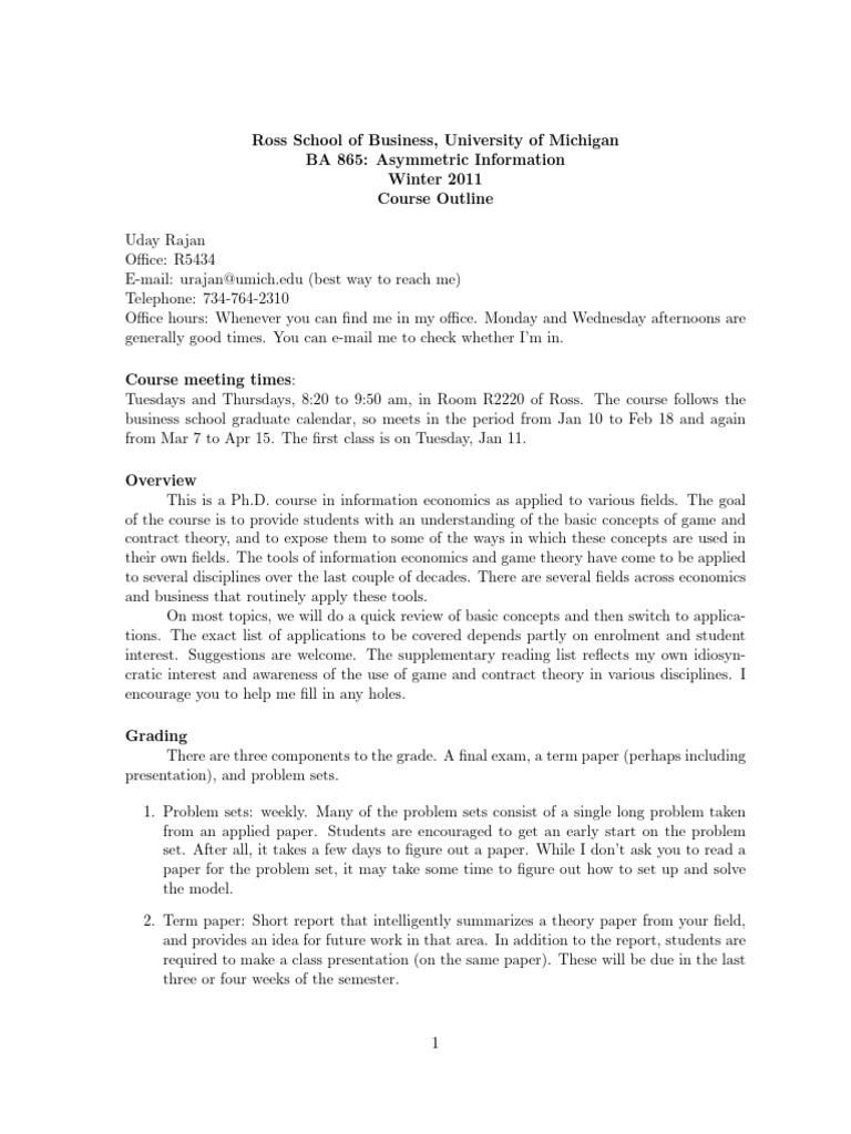 Rajan Course Outline Asymmetric Information Ba865 - Syll2011 | PDF ... Rajan Course Outline Asymmetric Information Ba865 - Syll2011 | PDF ...
