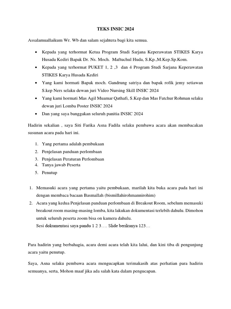 Teks MC, Moderator TM Juri 2024 Insic Fikss | PDF