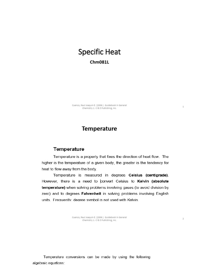 Specific Heat | PDF | Materials | Quantity