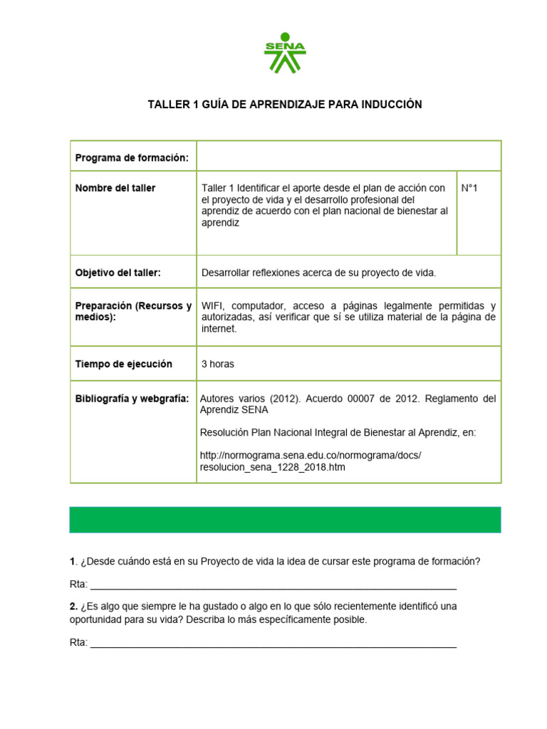 Taller 1 Guía de Aprendizaje Inducción | PDF | Análisis FODA