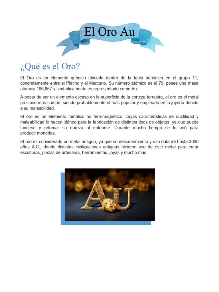 El Oro Au | PDF | Oro | Elementos químicos