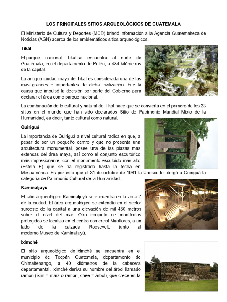 Los Principales Sitios Arqueológicos de Guatemala | PDF
