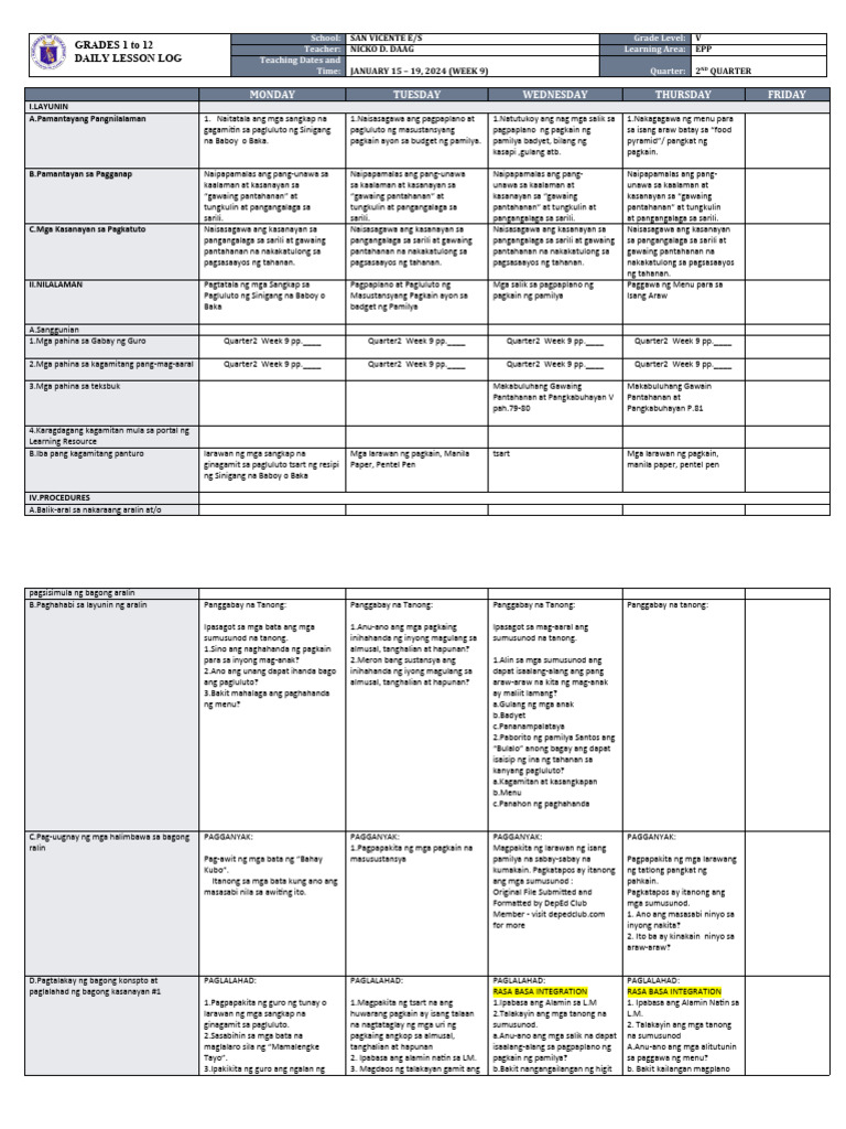 DLL - Epp 5 - Q2 - W9 | PDF