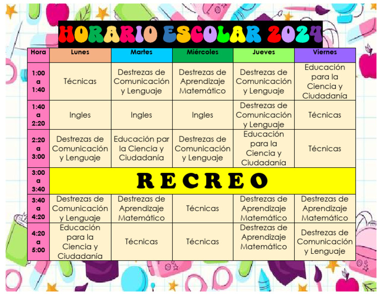 HORARIO ESCOLAR 2024 | PDF