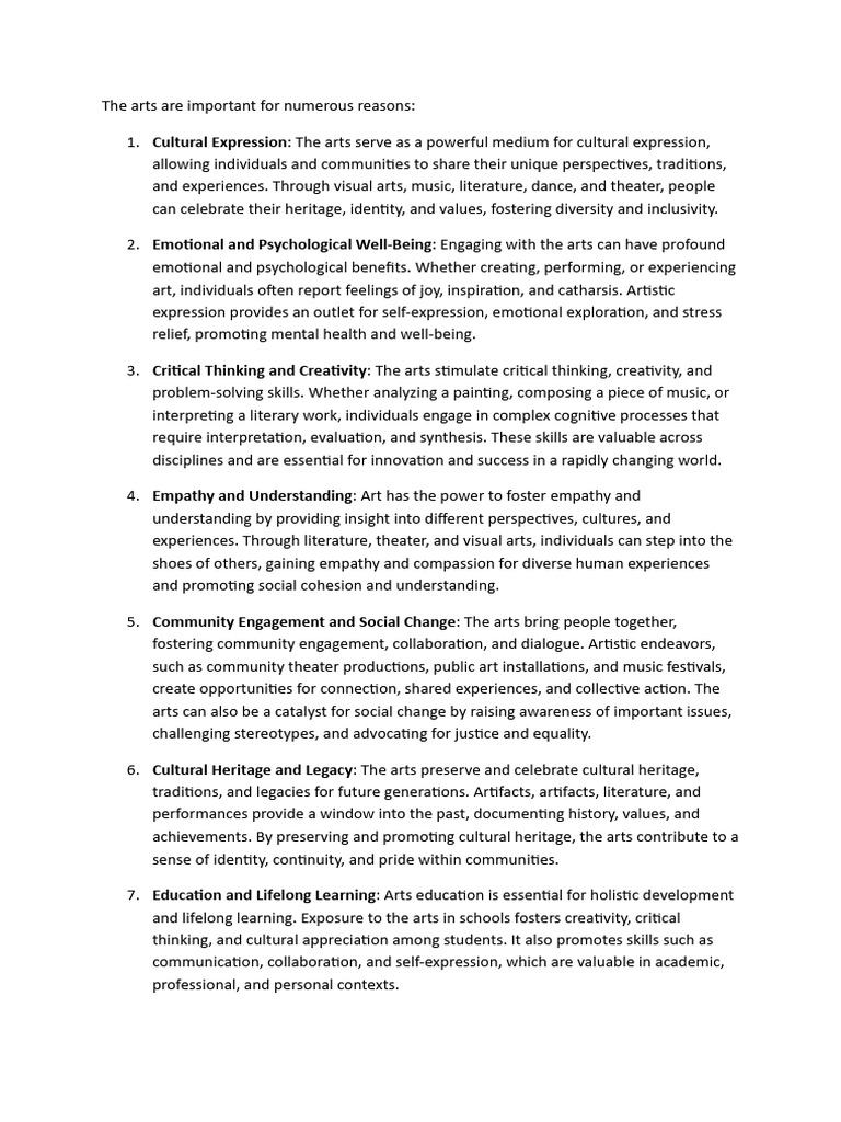 The Arts Are Important For Numerous Reasons | Download Free PDF ...
