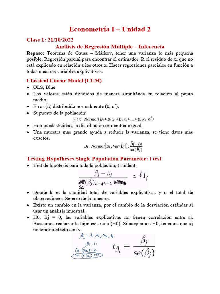 Econometría I - Unidad 2 | PDF | Estimador | Análisis de regresión