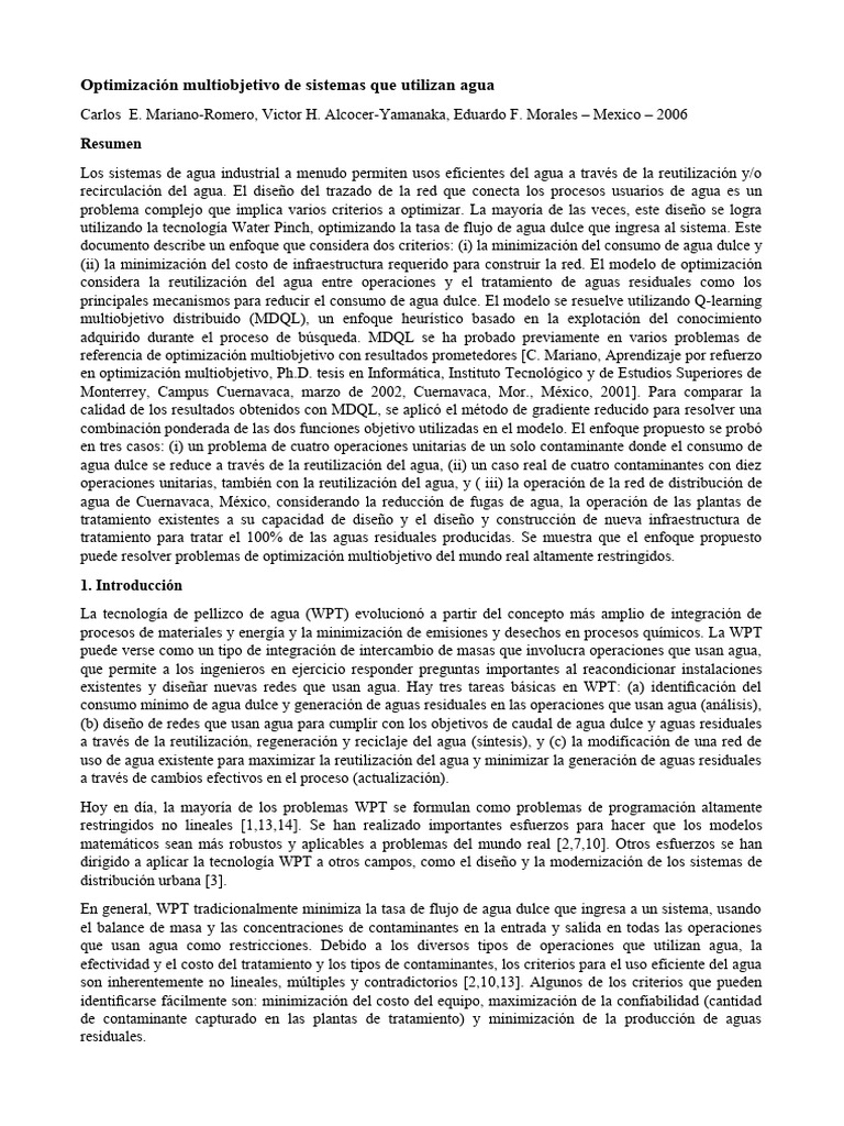 Optimización multiobjetivo de sistemas que utilizan agua | PDF | Optimización Matemática | Agua