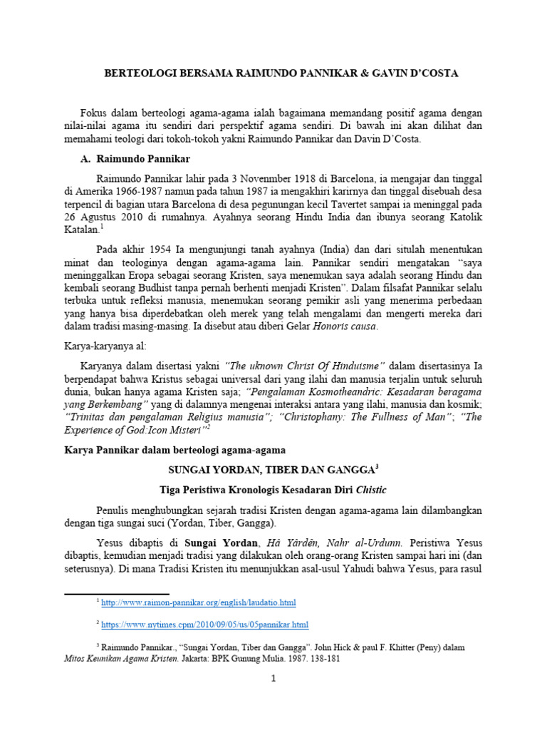 Teologi Agama Raimundo Pannikar & Gavin D'Costa | PDF