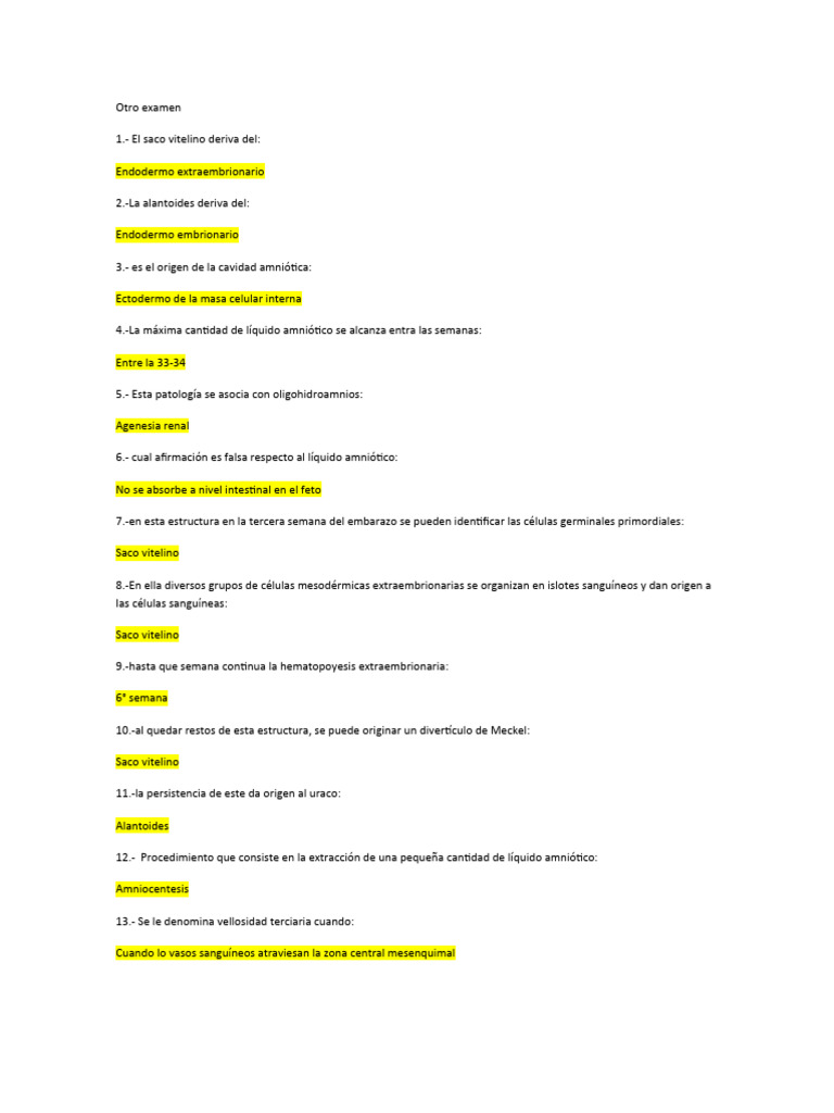 Todos Los Dxamenes de Segundo Depa Embrio | PDF | Placenta | Feto