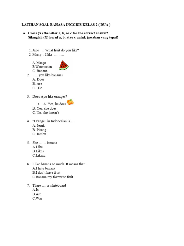 Latihan Soal Bahasa Inggris Kelas 2 | PDF | Food Ingredients | Edible ...