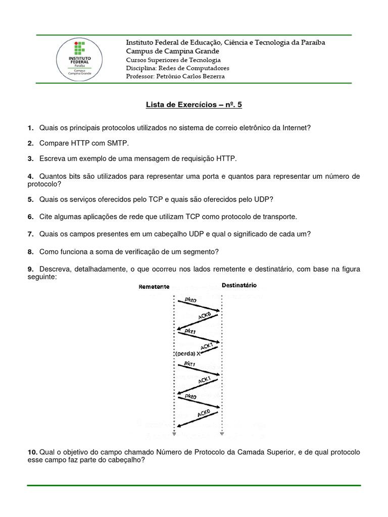 Lista 5 Int Redes | PDF | Porta (rede de computadores) | Protocolo de controle de transmissão