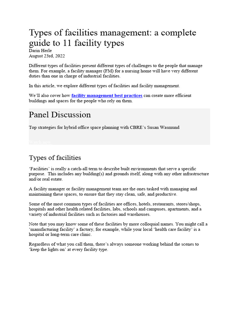 Types of 11 Facilities Management | PDF | Building Automation ...