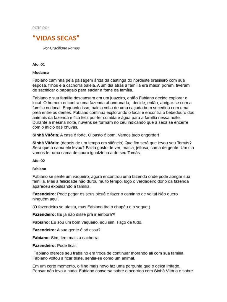 Vidas Secas Roteiro Novo | PDF