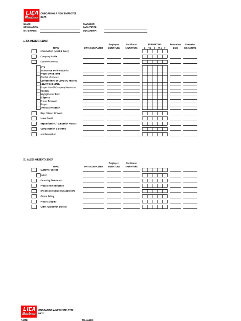 Orientation Checklist | PDF | Employment | Evaluation