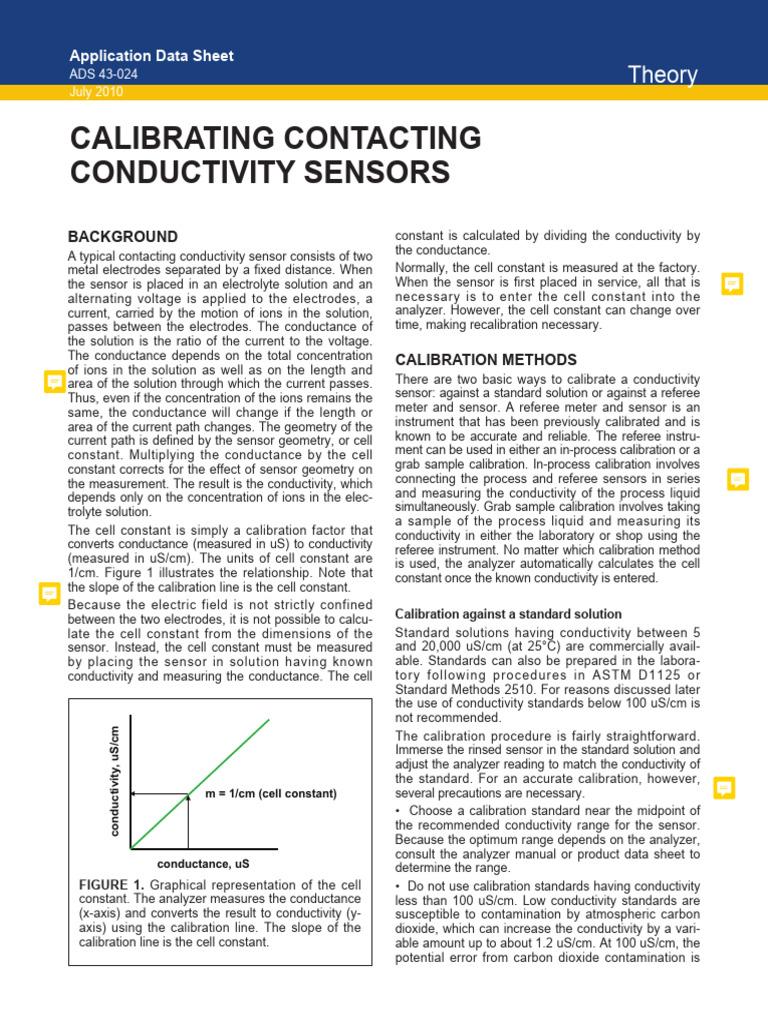 Application Data Calibrating Contacting Conductivity Sensors en 70580 | PDF | Calibration | Sensor