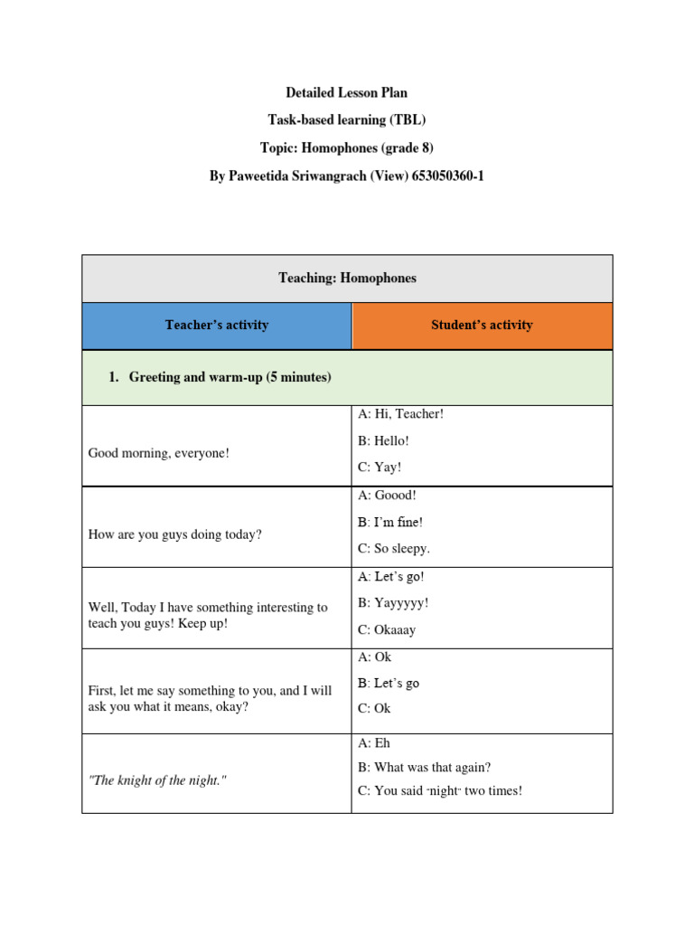 Detailed Lesson Plan - Homophones | PDF