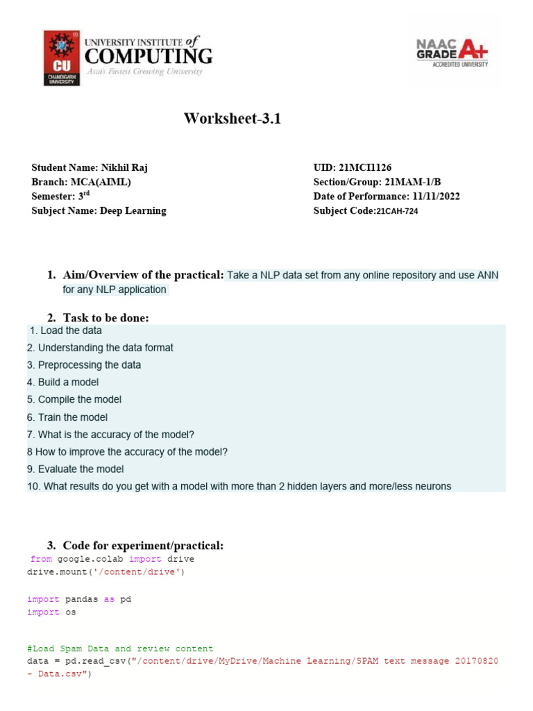21MCI1126 - Nikhil - Raj DL EXP 3.1 | PDF | Applied Mathematics | Computing