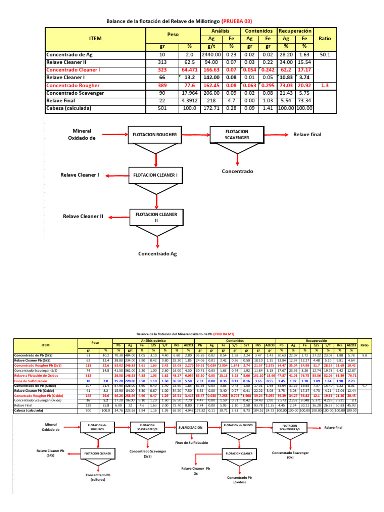Balance y Esquemas de Flotación | PDF | Sustancias químicas | Minerales